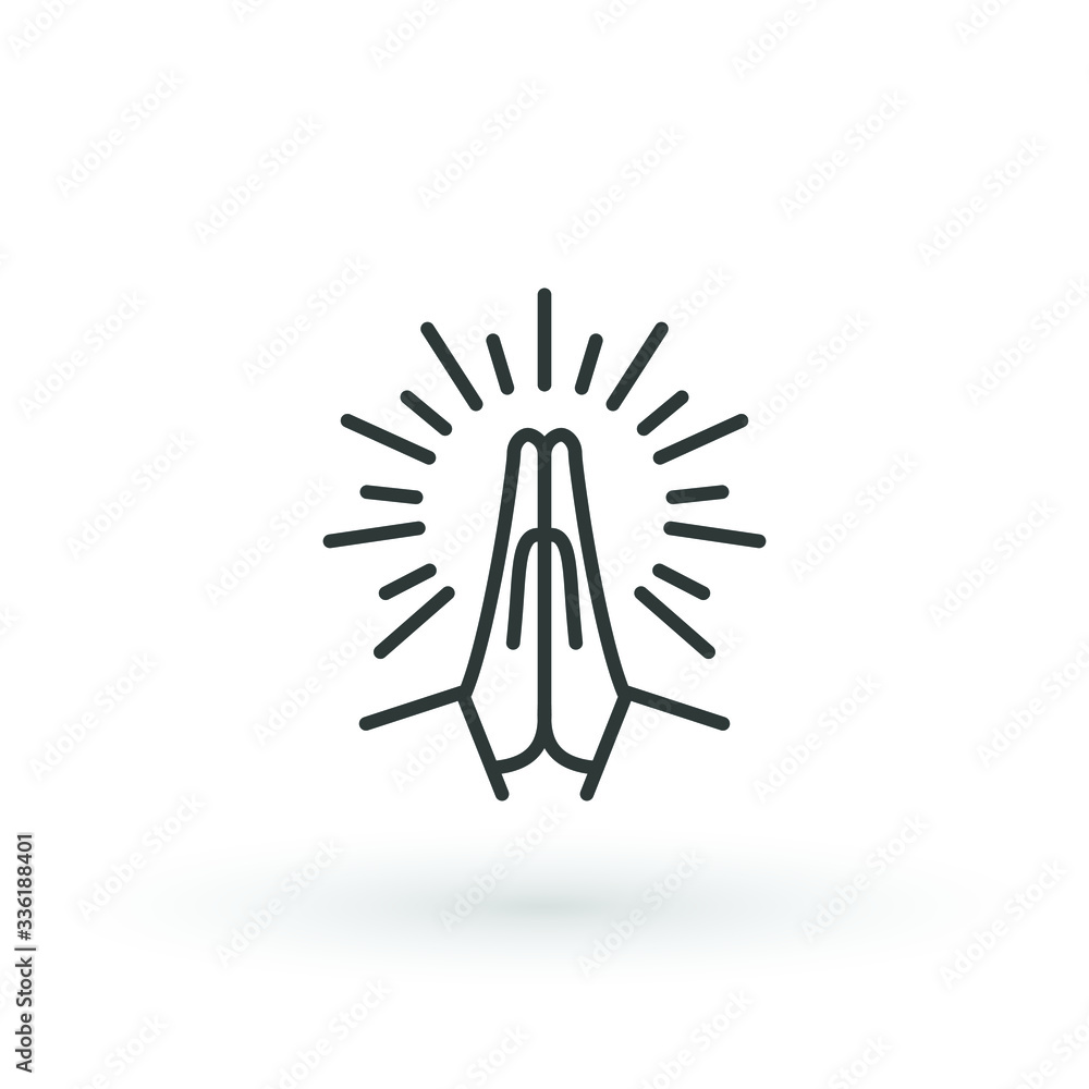 Hands folded in prayer line icon. Editable stroke Outline hands folded ...