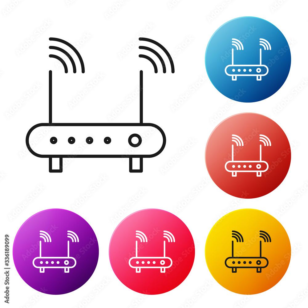 Black Line Router And Wi Fi Signal Symbol Icon Isolated On White Background Wireless Ethernet