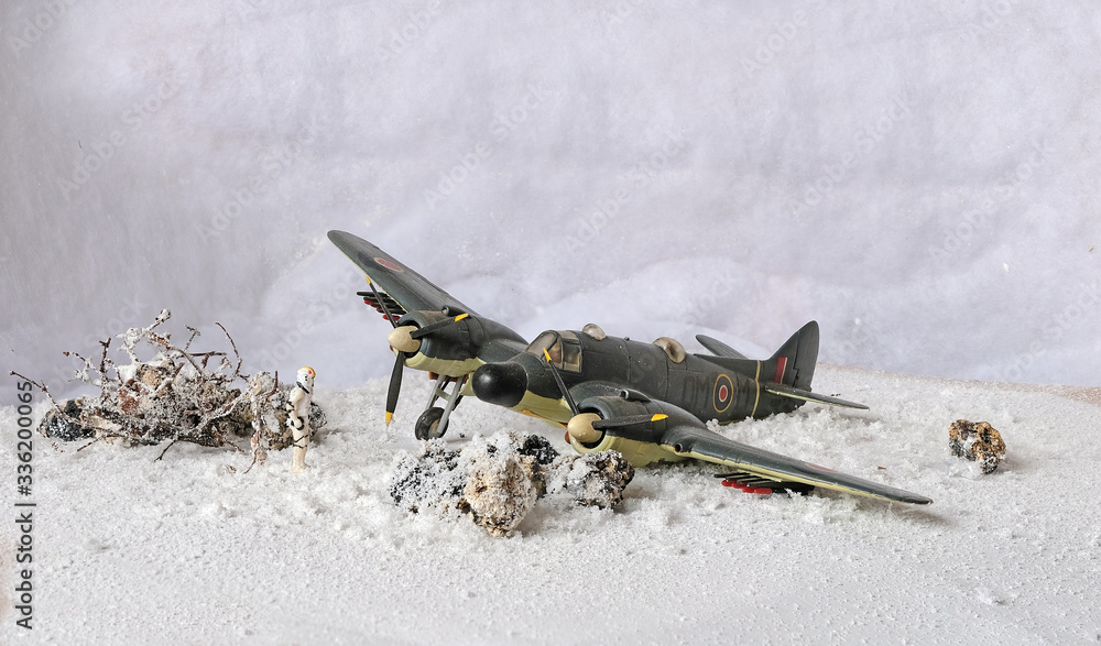 WW2 crashed plane in snow diorama Stock Photo | Adobe Stock