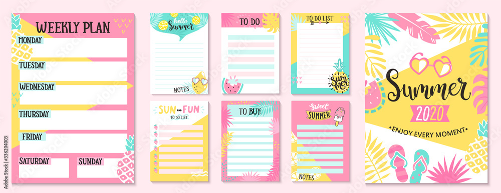 Weekly and Daily Planner Templates. Organizer and Schedule with Notes ...