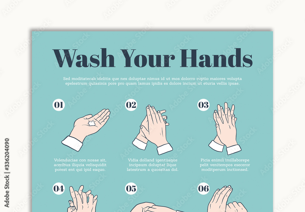 Hand Washing Guide Poster Layout Stock Template | Adobe Stock