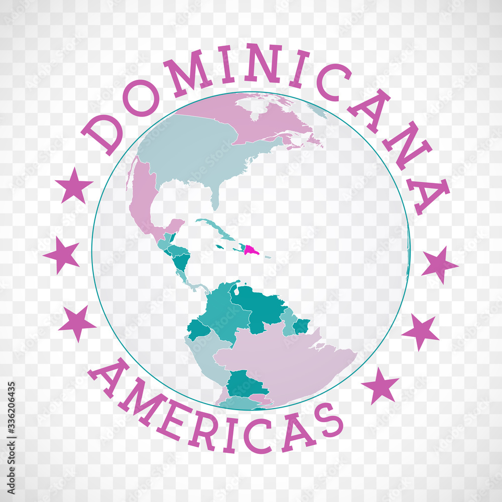 Dominicana round logo. Badge of country with map of Dominicana in world ...