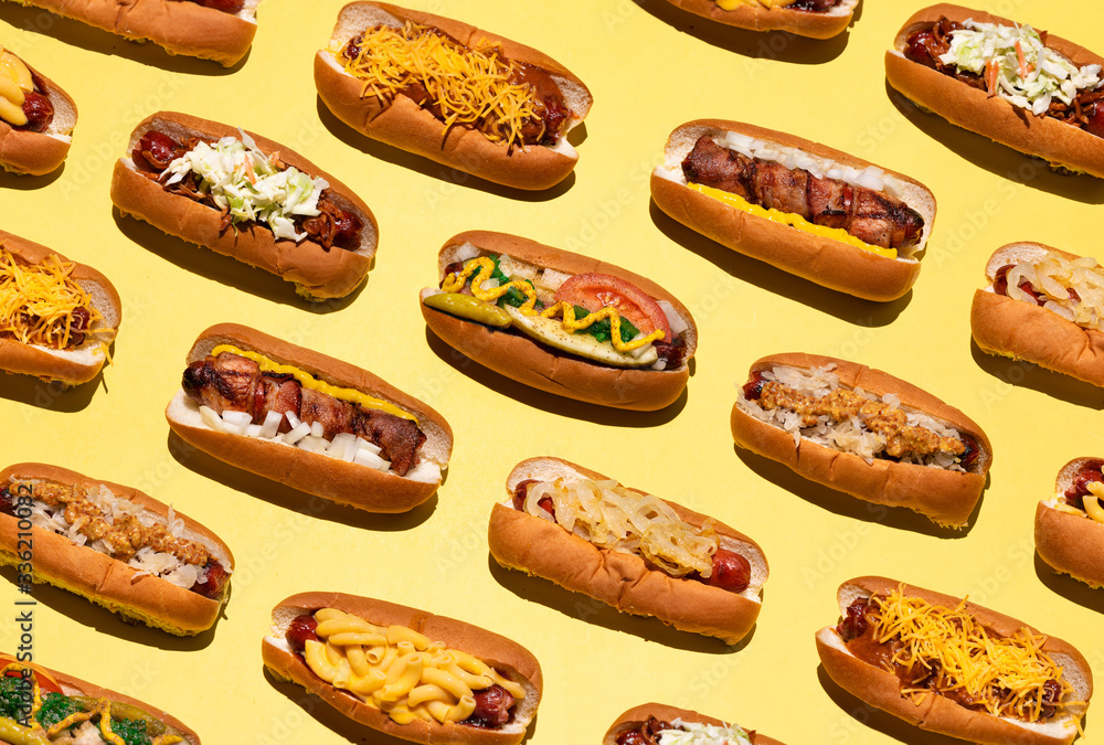Variety Of Hot Dogs Pattern Background Stock Photo | Adobe Stock