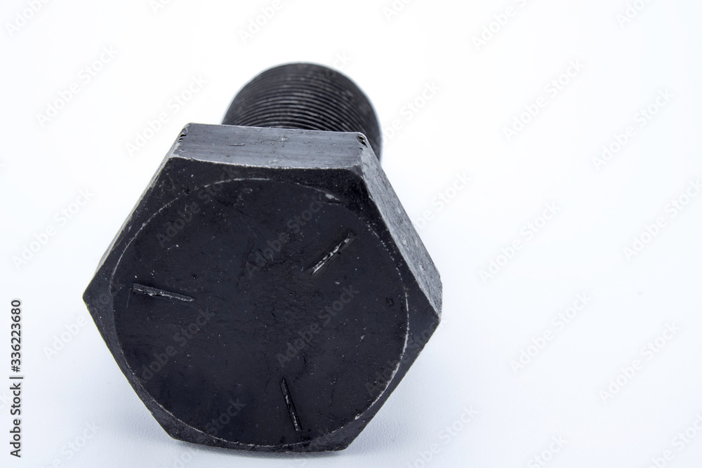 Grade 5 screw, fine rope, hex head, black on white background Stock ...