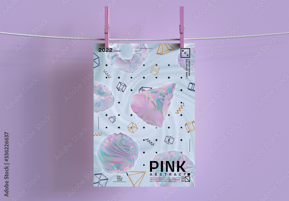 Poster Layout with 3D Abstract Renders on White Background Stock ...