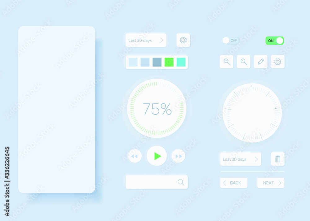 Neomorphic skeuomorphic ui user interface design - mobile app layout ...
