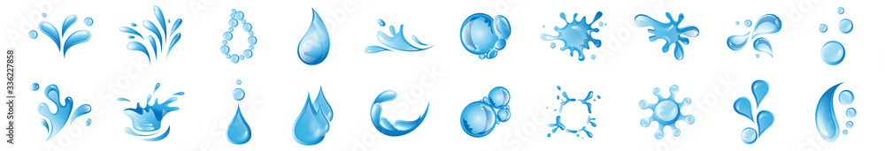 Water Splash Vector And Drop Set - Isolated On White. Vector Collection ...