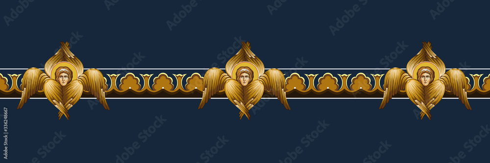 Classic religious border illustration in Byzantine style on blue ...