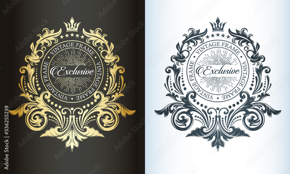 Luxurious vintage monogram. Decorative frame. Deciduous ornament on a ...