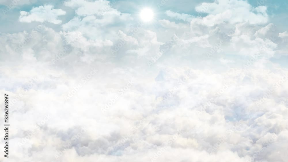 Blue sky with white weather clouds and sun loop Animation background ...