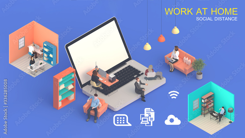 Home office workplace mess concept with laptop mockup and other objects ...