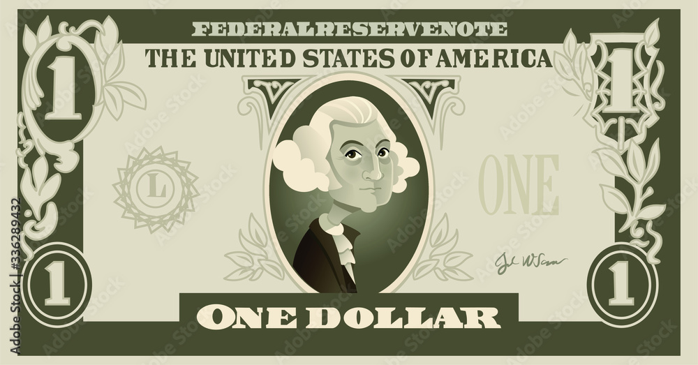 One Dollar Bill with George Washington Vector Cartoon Stock Vector ...