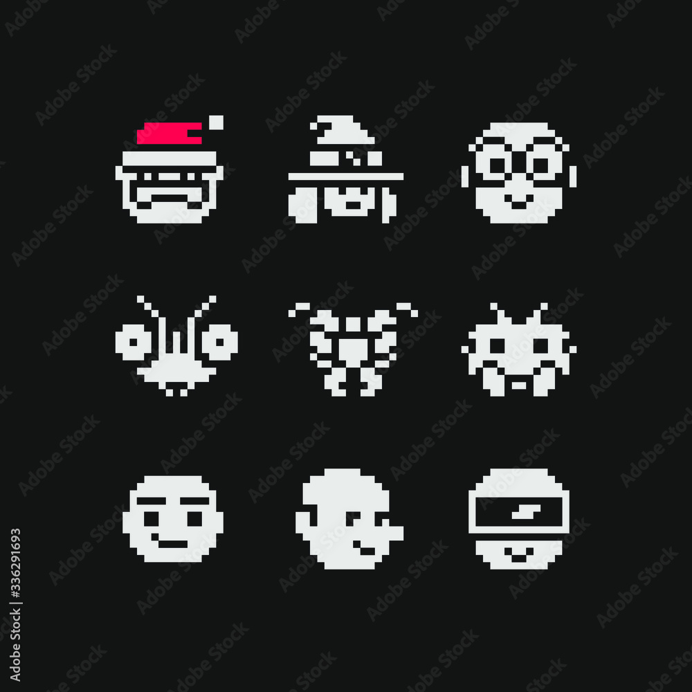 1bit Abstract characters, avatar faces, pixel art people and animals ...