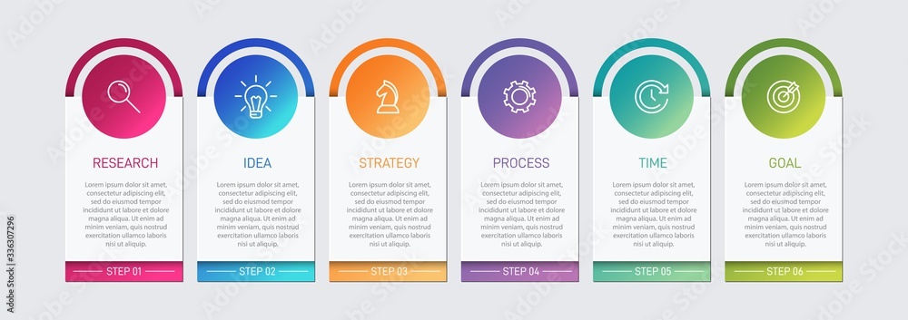 Concept of arrow business model with 6 successive isometric steps. Six ...