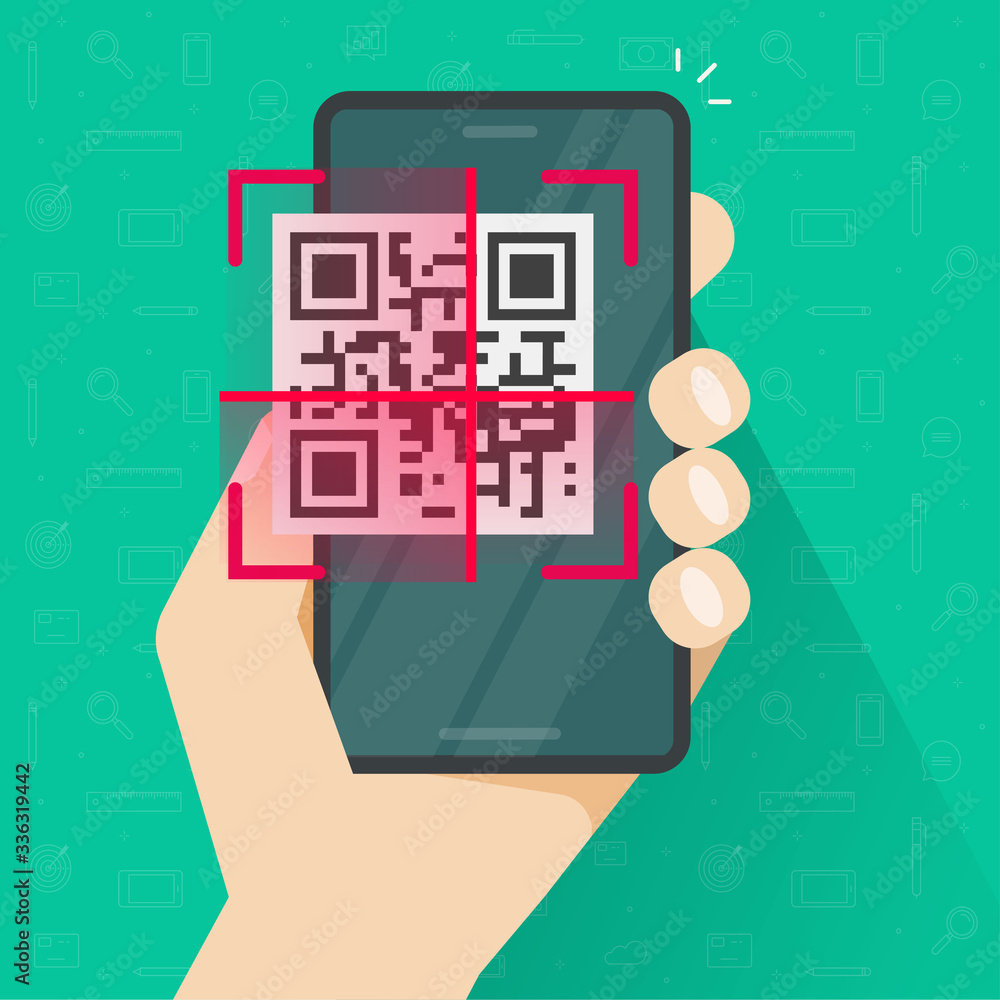 Qr code scanning on mobile phone or smartphone screen in person hand ...