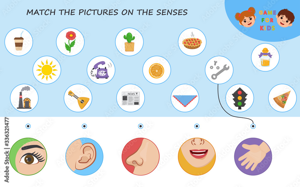 Educational worksheet for kids. Game for Kids. Match of senses organs ...