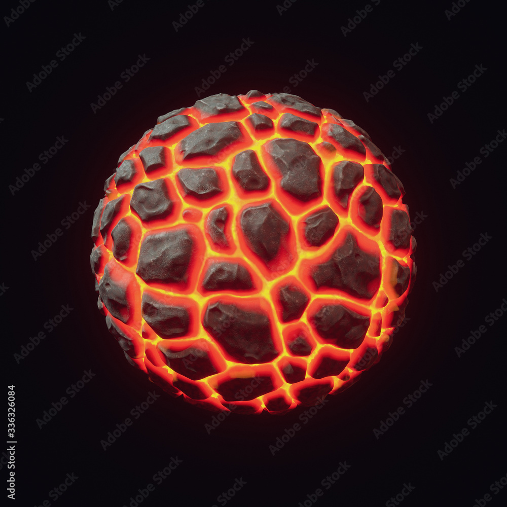 Alien hot planet with cracked surface of molten lava on a dark ...