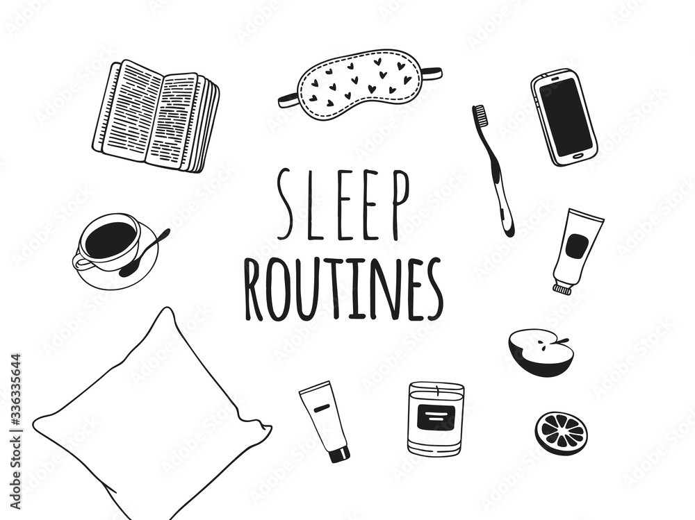 Hand drawn set of Sleeping Mask.Vector Cozy Illustration. Creative ...