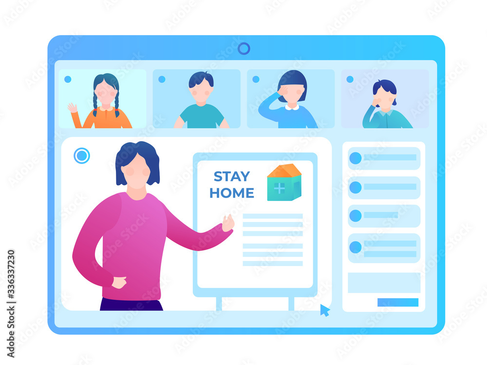 Schoolchildren at a webinar with a school teacher. Online classes ...