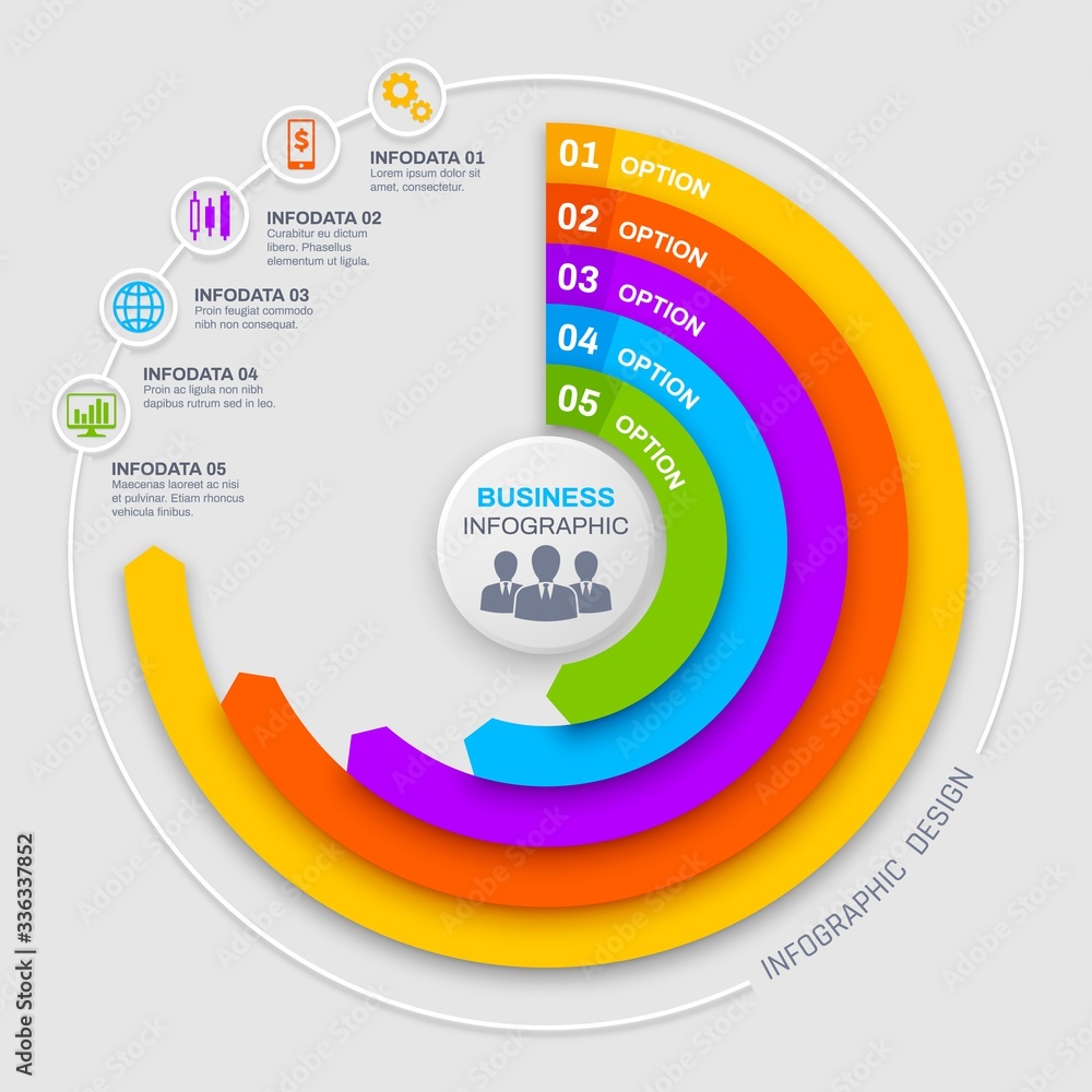 Business infographics round vector diagram, chart or graph options and ...