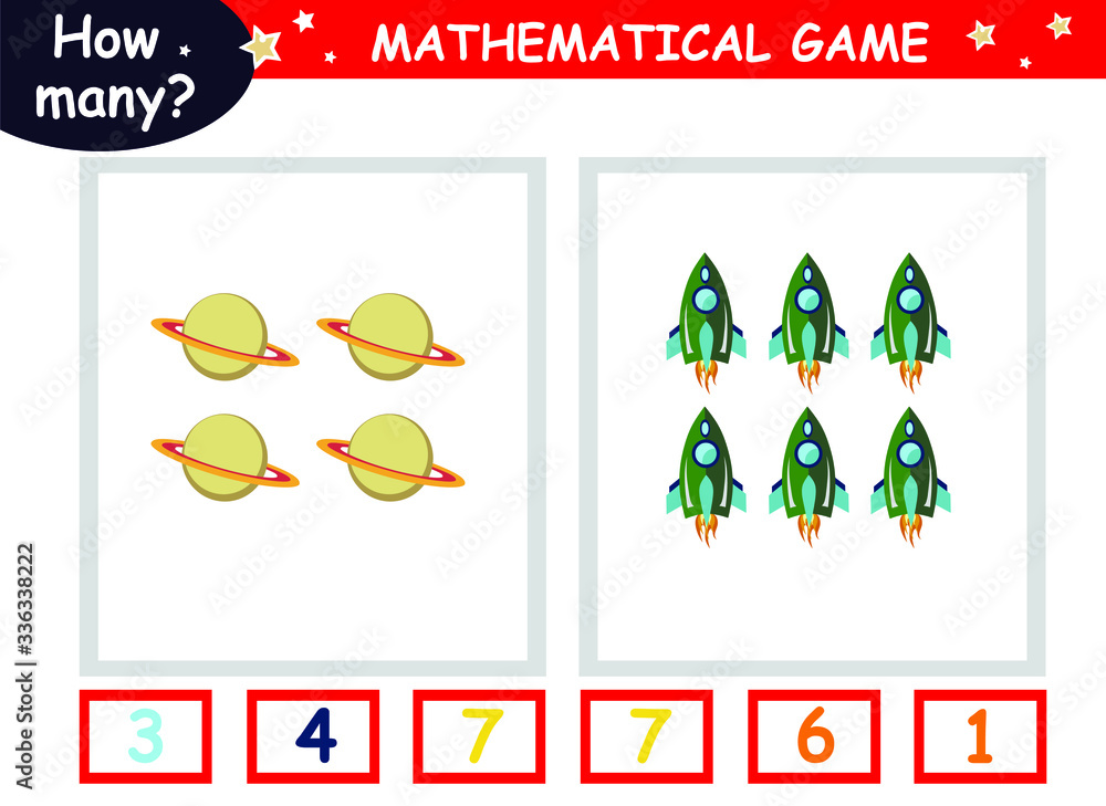educational page with mathematical games for children. how many objects ...