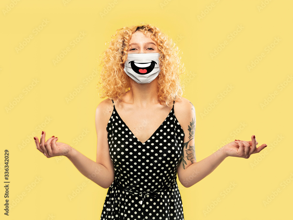 Happy laugh. Portrait of young caucasian woman with emotion on her ...