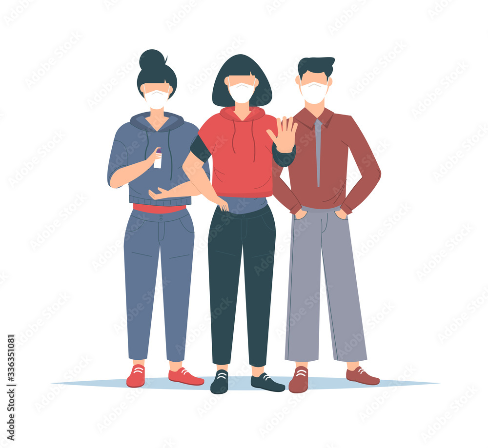 Stop coronavirus. Covid-19 outbreak vector illustratin. People wearing ...