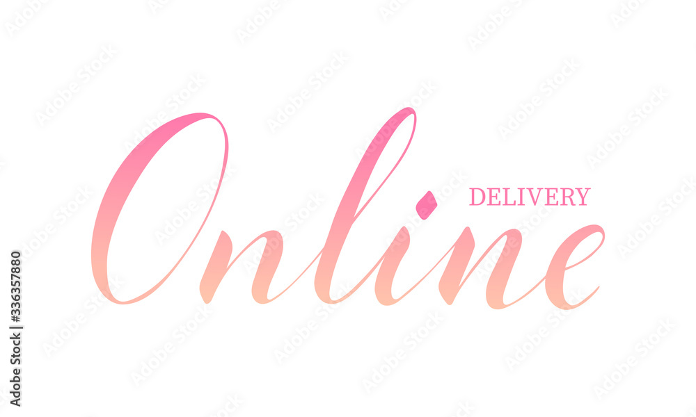 Vector hand written online delivery text isolated on white background ...
