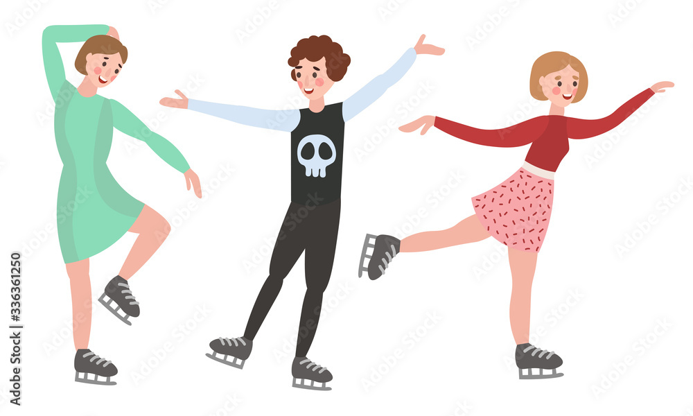Set of different male and female characters figure skating in different ...