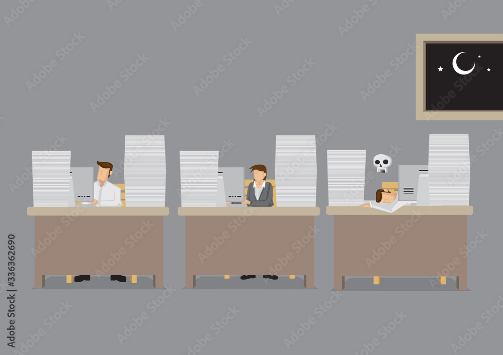 Late Night Worker Died on the Job Cartoon Vector Illustraiton Stock ...
