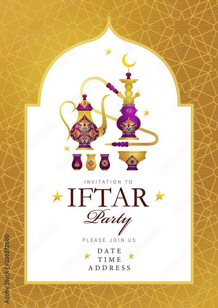 Vector cards set Iftar Party celebration, invite. Arabic decoration ...