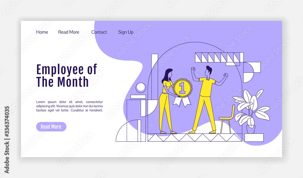 Employee of the month landing page flat silhouette vector template ...
