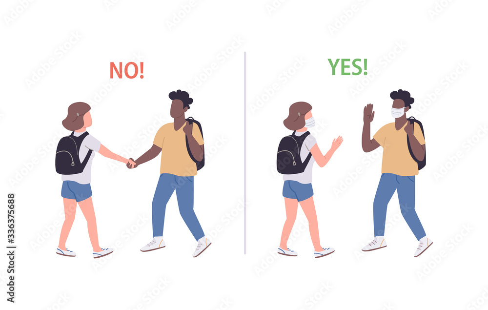 Friends in medical masks flat color vector faceless characters set ...