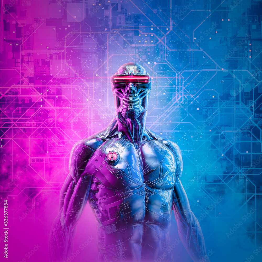 Virtual visions reloaded / 3D illustration of male science fiction ...