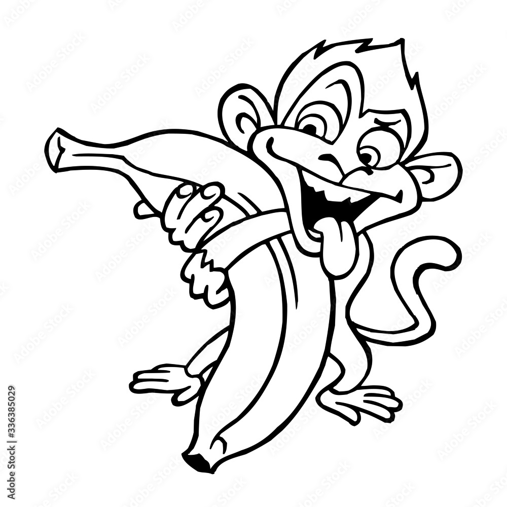 Waving Monkey With Banana Drawing