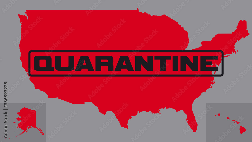 Quarantine area. Map of USA with quarantine sign. Red map on a grey ...
