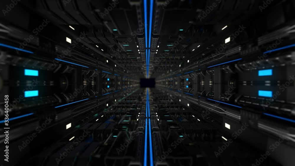 Moving through high-tech tunnel. Animation. Futuristic tunnel with ...