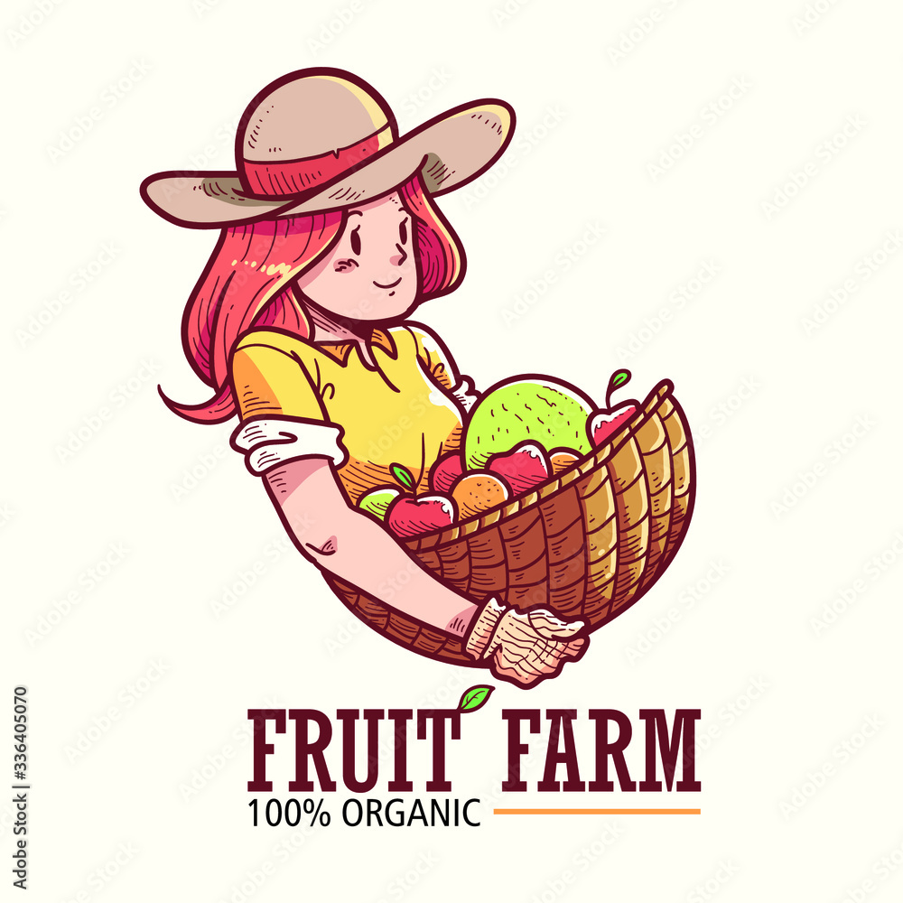 Fruit farm logo and mascot Stock Vector | Adobe Stock