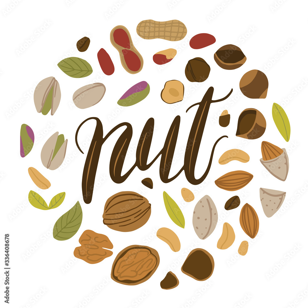 play on words illustration with cute lettering. NUTS Cute vector hand ...