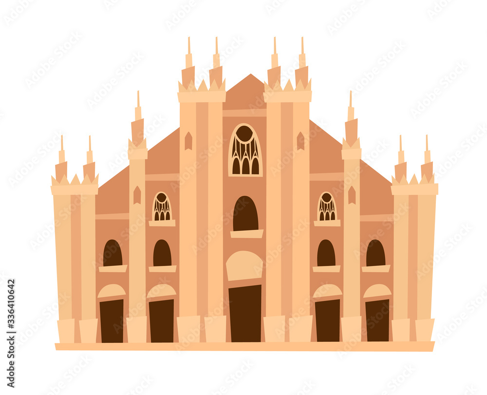 Milan cathedral, Italy architecture landmark vector illustration. Milan ...