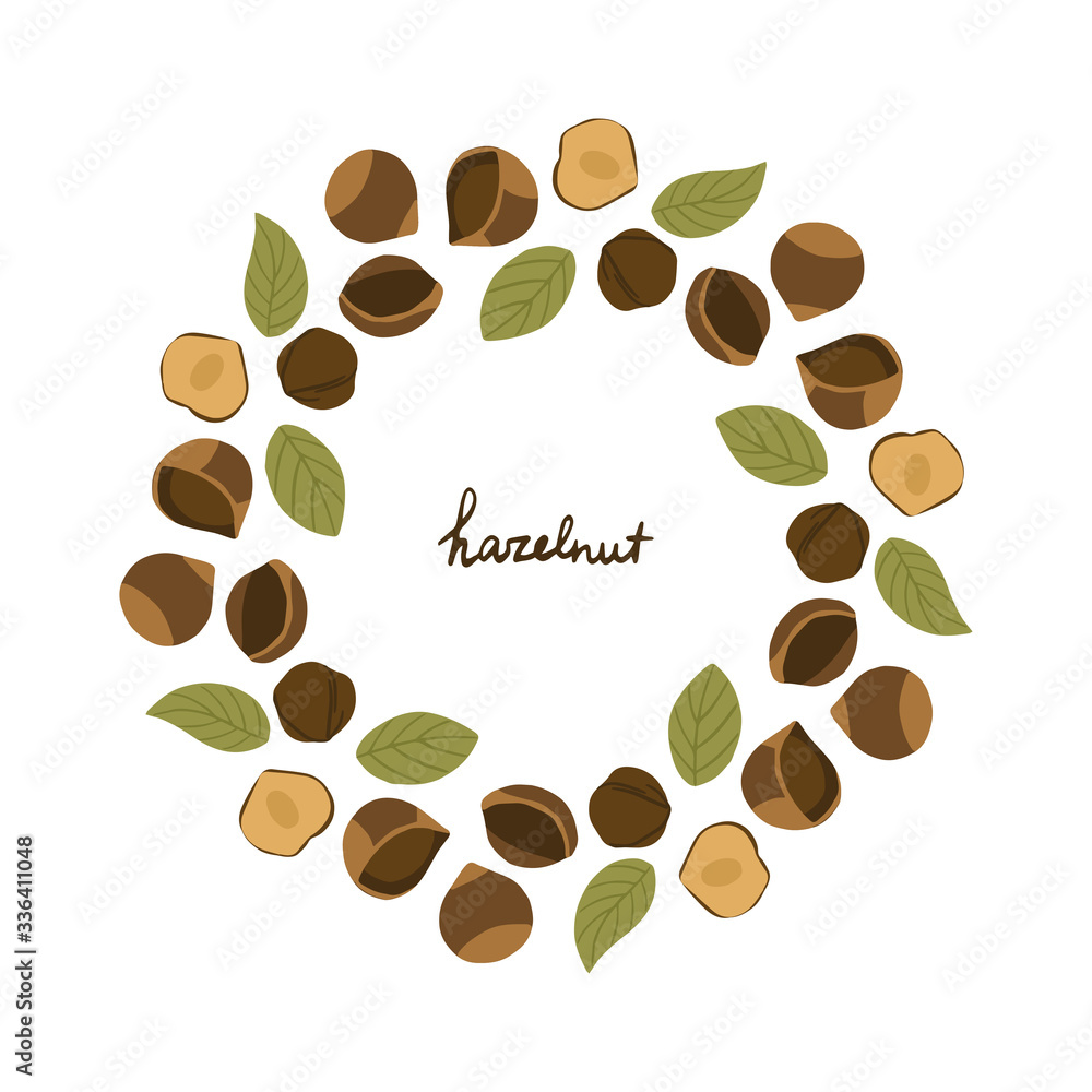 cirlce frame of hazelnuts on the white background. hand drawn wreath ...