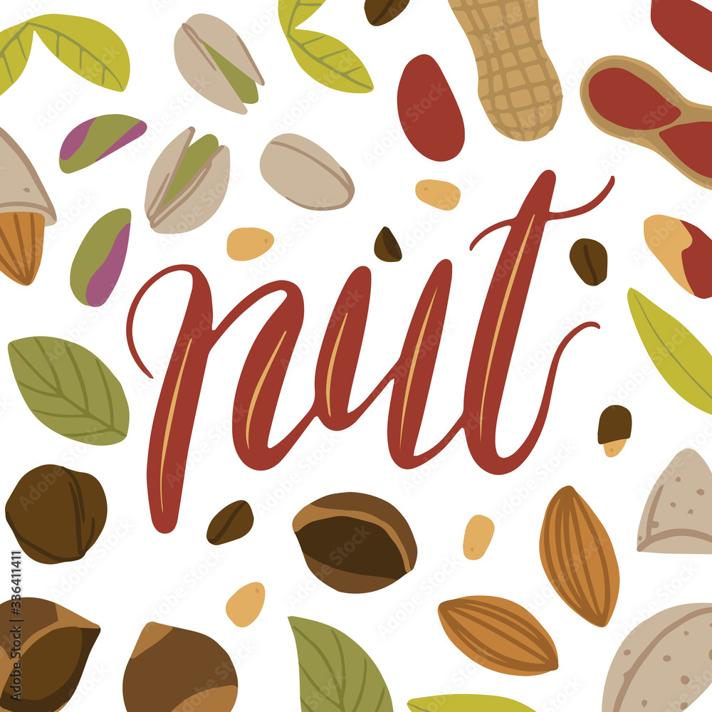 play on words illustration with cute lettering. NUTS Cute vector hand ...