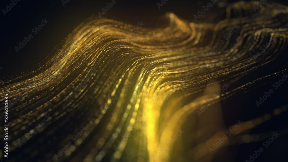 Digital abstract background with gold particles, sparkling lines ...