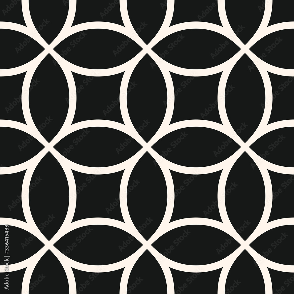 Circular mesh seamless pattern. Vector monochrome texture with curved ...