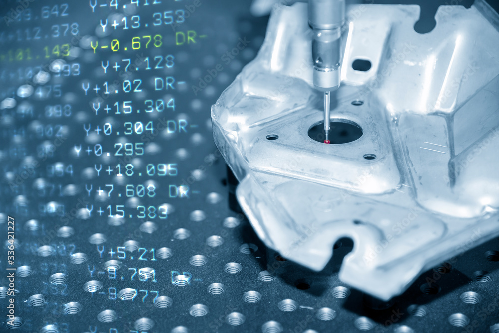 The abstract scene of multi-axis CMM machine measure dimension of sheet ...