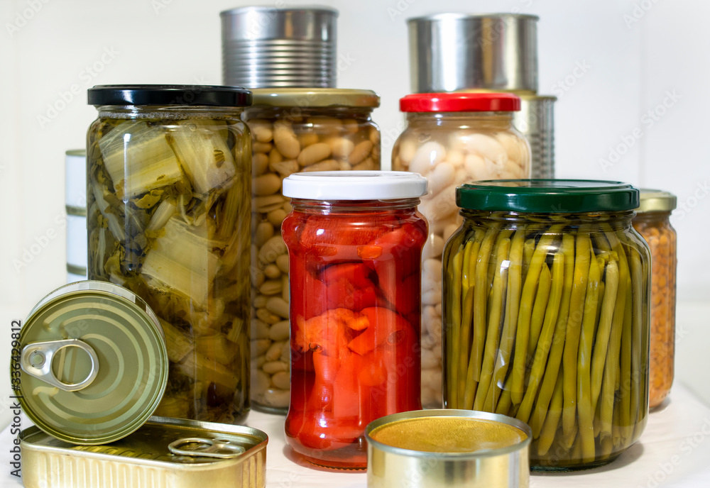Imperishable food. Canned vegetables, fish, meat, for a balanced diet ...