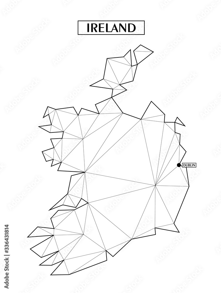 Polygonal abstract map of Ireland with connected triangular shapes ...