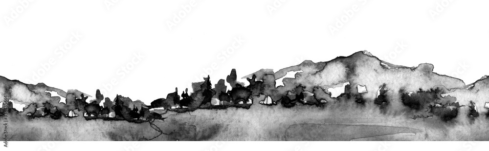 Seamless linear background. black silhouette of mountains on an ...