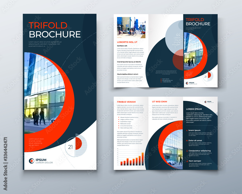 Tri fold brochure design with circle, corporate business template for ...