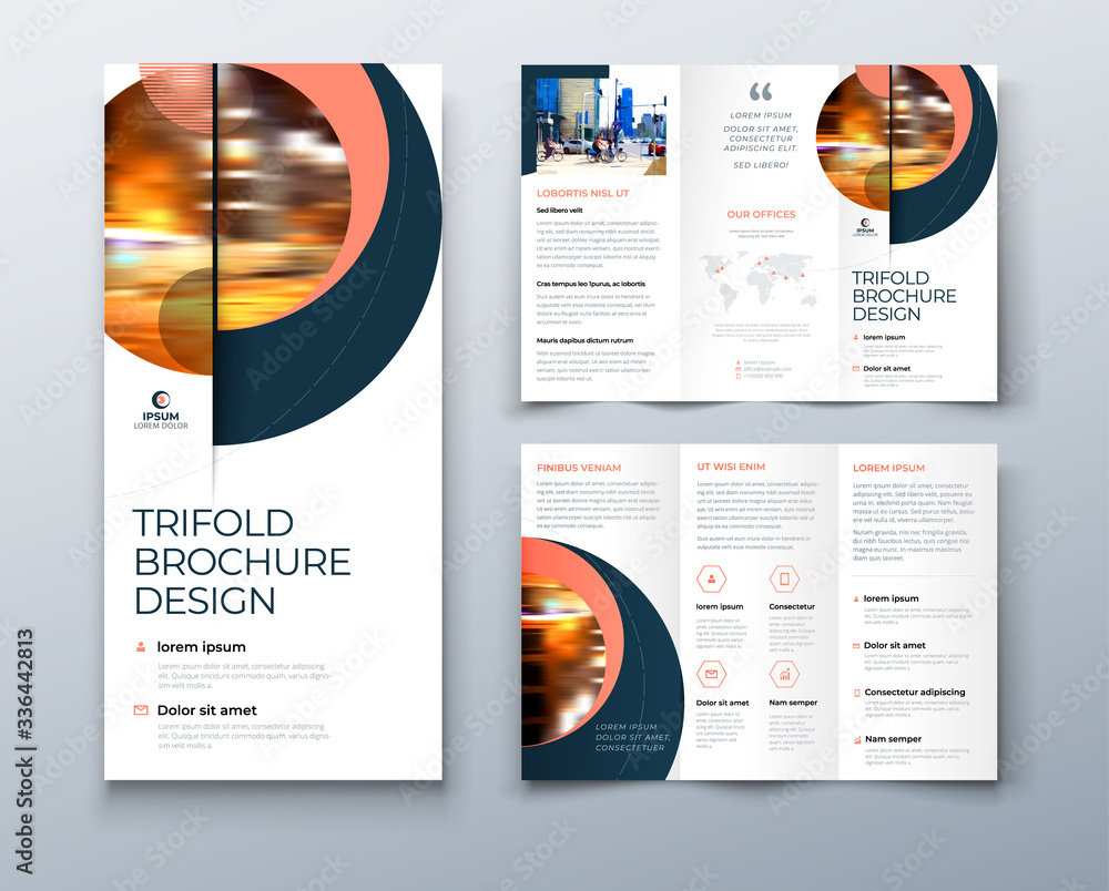 Tri fold brochure design with circle, corporate business template for ...